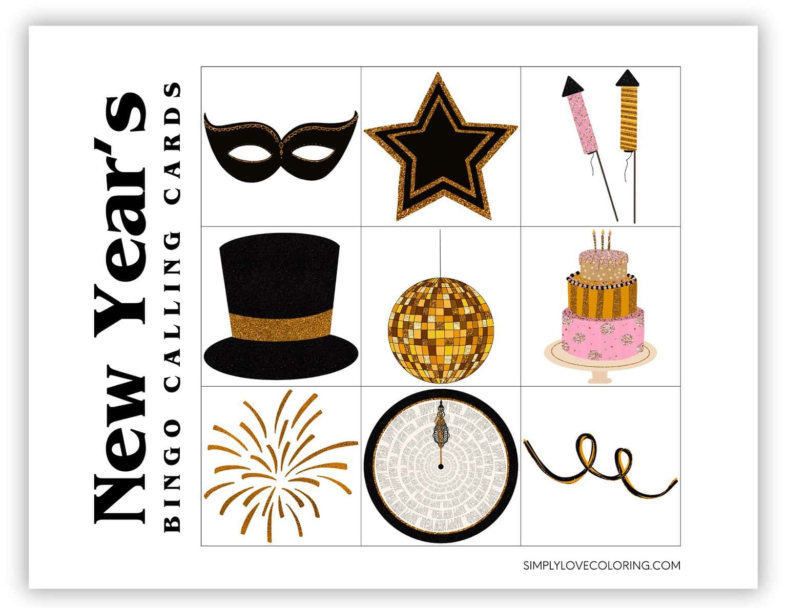 New Year's Bingo (Free PDF Printables) - Simply Love Coloring