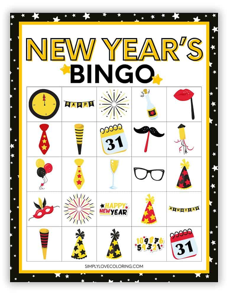 New Year's Bingo (Free PDF Printables) - Simply Love Coloring