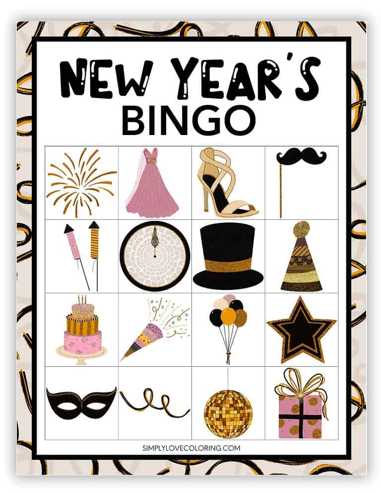 New Year's Bingo (Free PDF Printables) - Simply Love Coloring