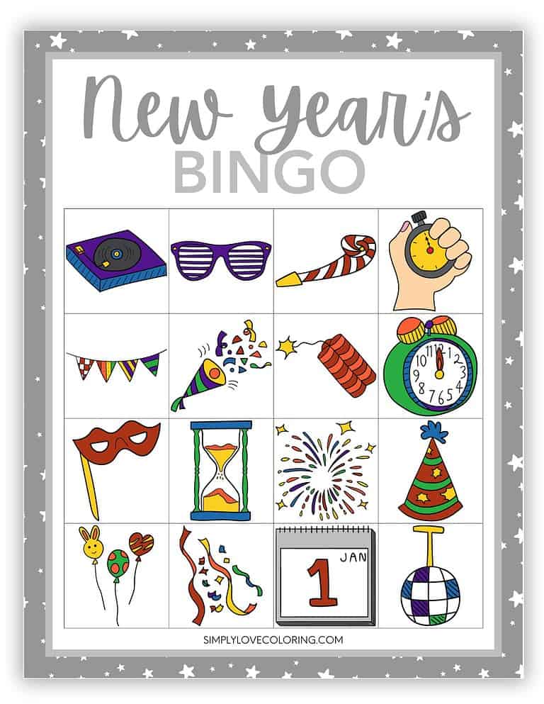 New Year's Bingo (Free PDF Printables) - Simply Love Coloring