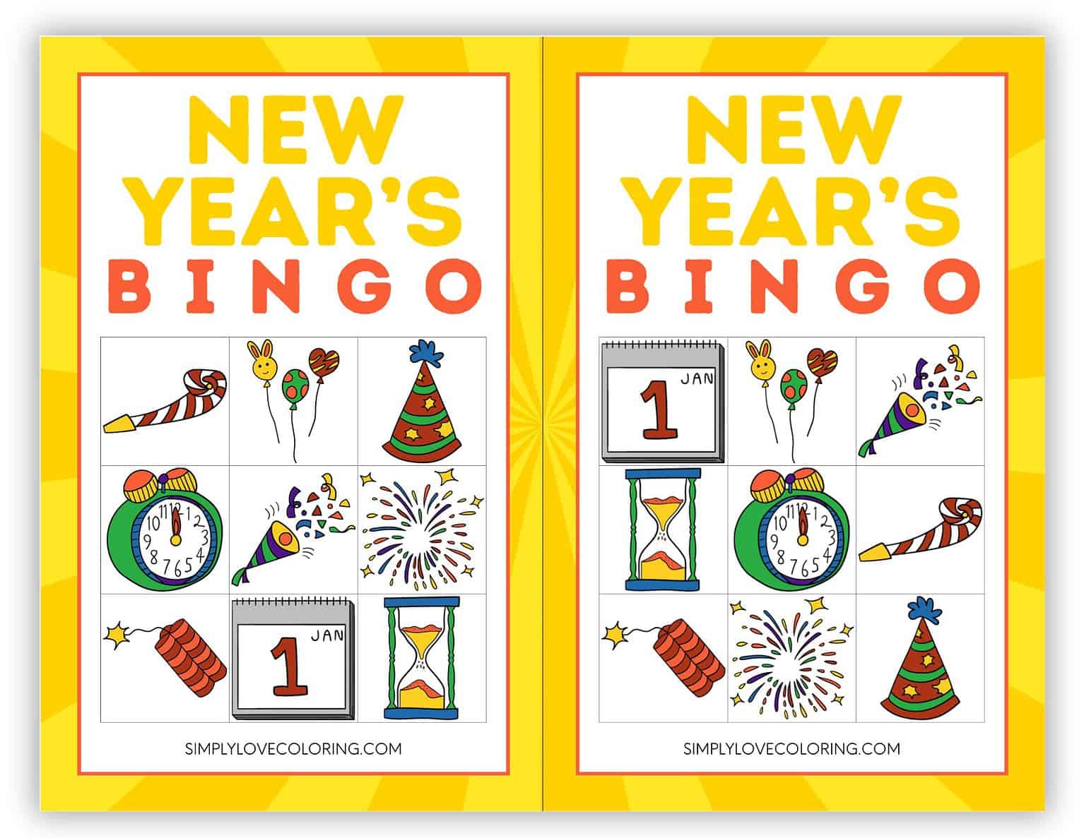 New Year's Bingo (Free PDF Printables) - Simply Love Coloring