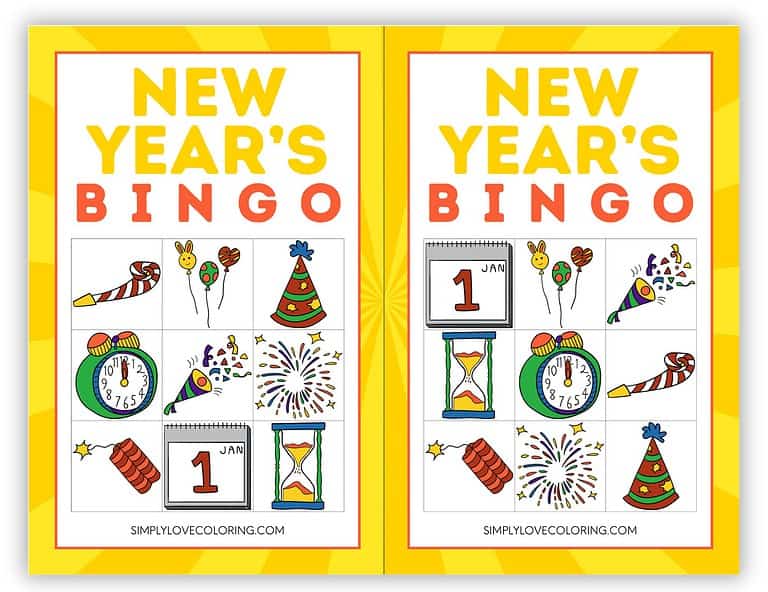 New Year's Bingo (Free PDF Printables) - Simply Love Coloring