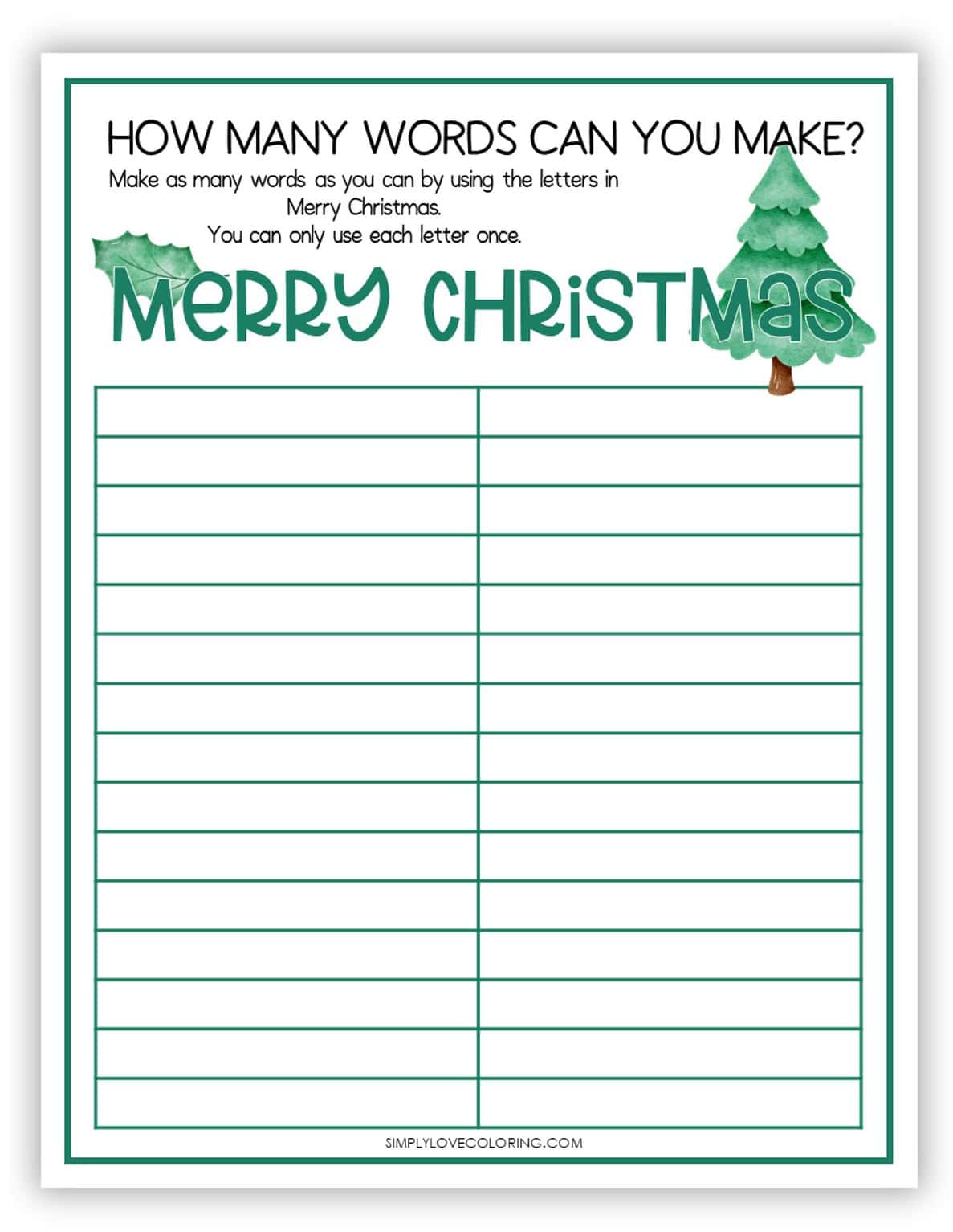How Many Words Can You Make From Merry Christmas? (Free PDF Printables ...