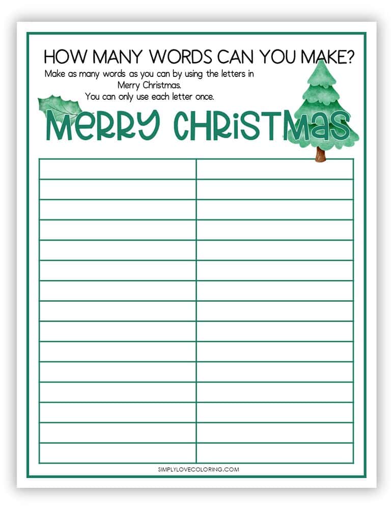 How Many Words Can You Make From Merry Christmas? (Free PDF Printables ...