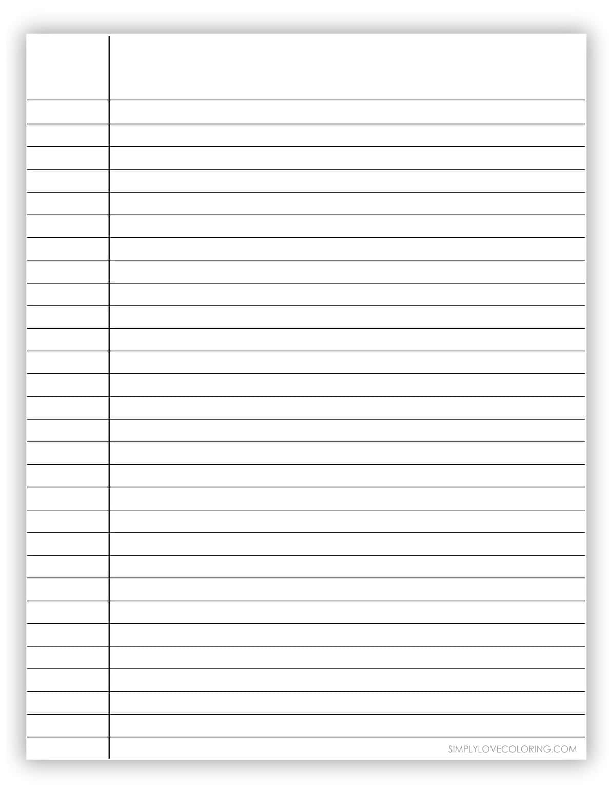Printable Wide Ruled Paper (Free PDF Download) - Simply Love Coloring