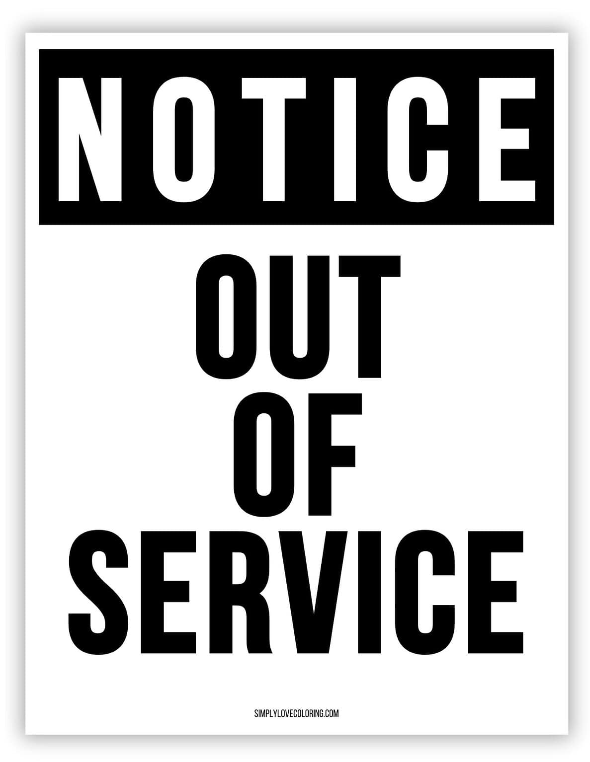 Out of Service Printable Sign (Free PDF Download) - Simply Love Coloring