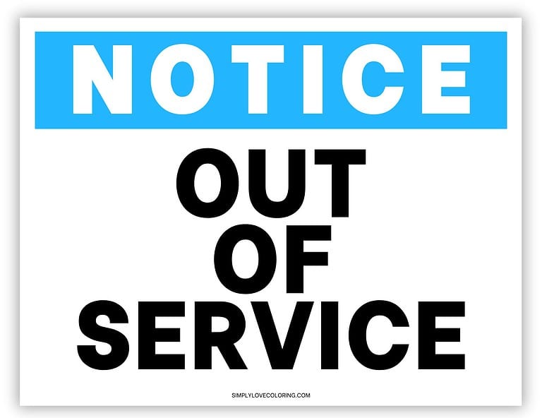 Out of Service Printable Sign (Free PDF Download) - Simply Love Coloring