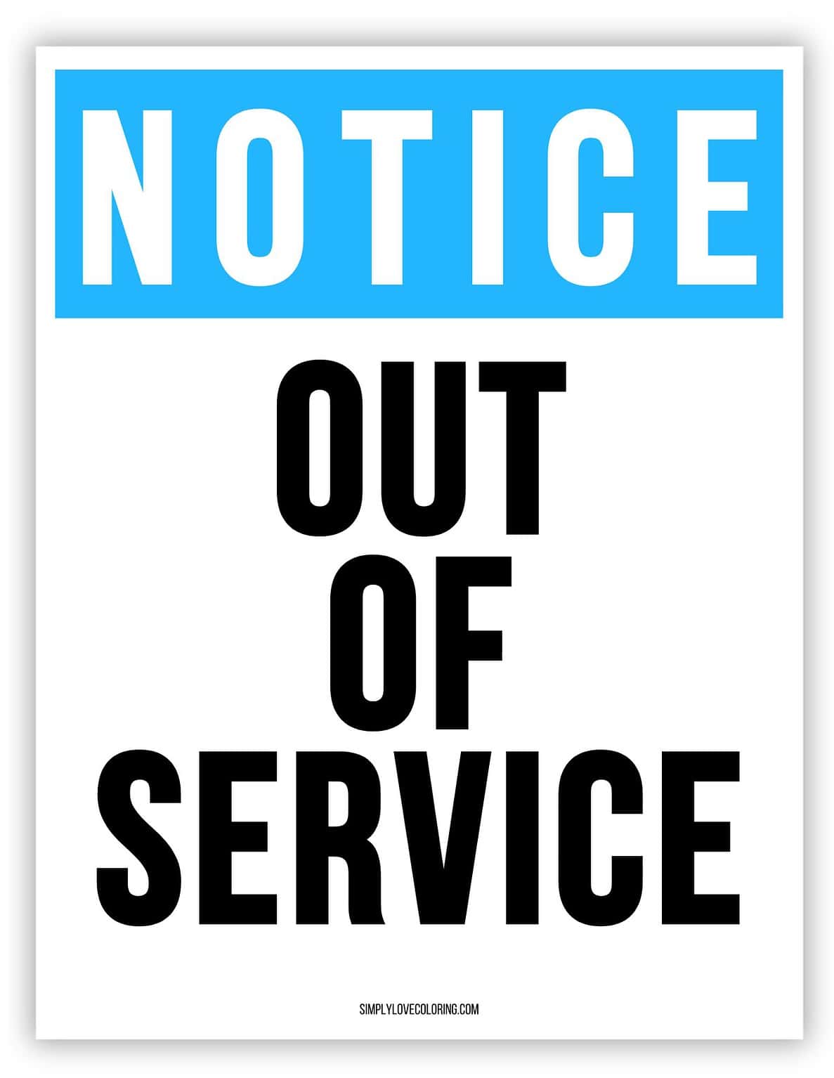 Out of Service Printable Sign (Free PDF Download) - Simply Love Coloring