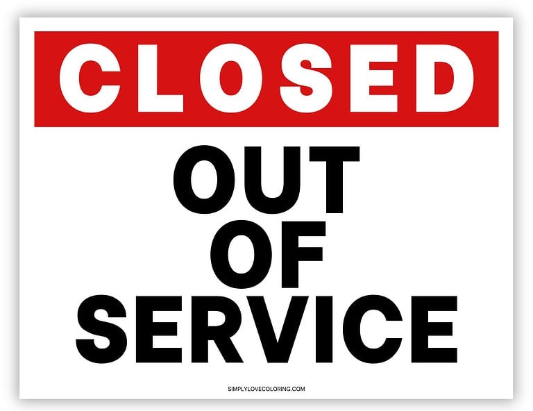 Out of Service Printable Sign (Free PDF Download) - Simply Love Coloring