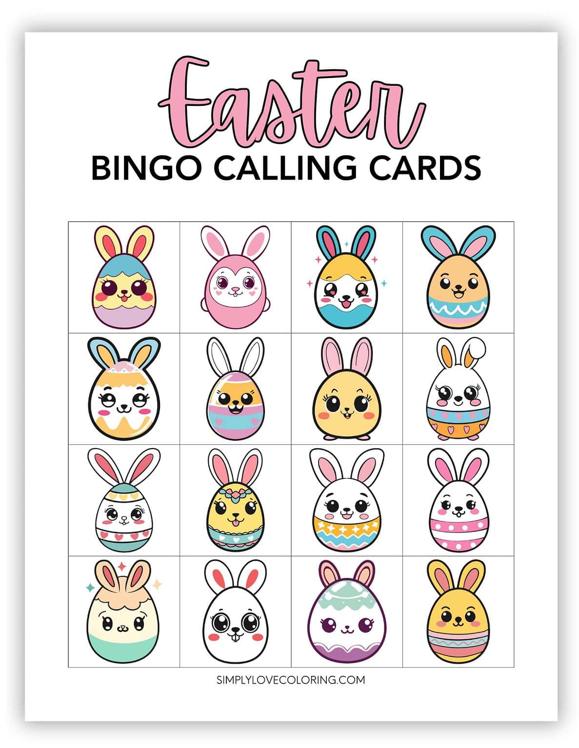 Easter Bingo (Free PDF Printables) - Simply Love Coloring