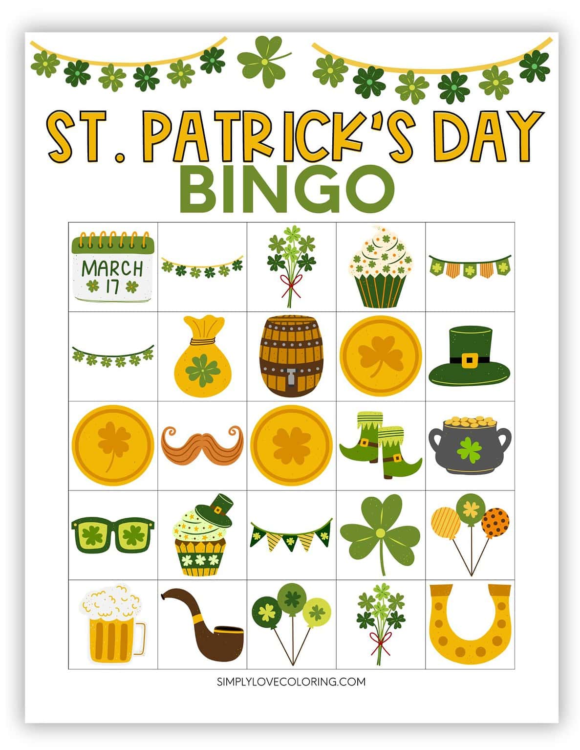 St. Patrick's Day Bingo (Free PDF Printables) - Simply Love Coloring