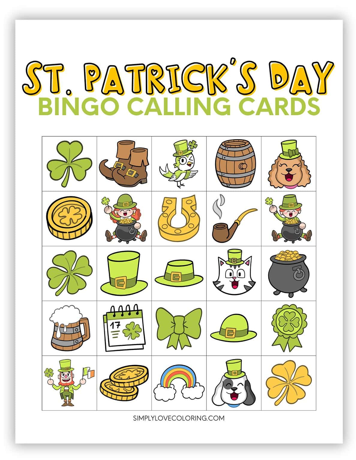 St. Patrick's Day Bingo (Free PDF Printables) - Simply Love Coloring