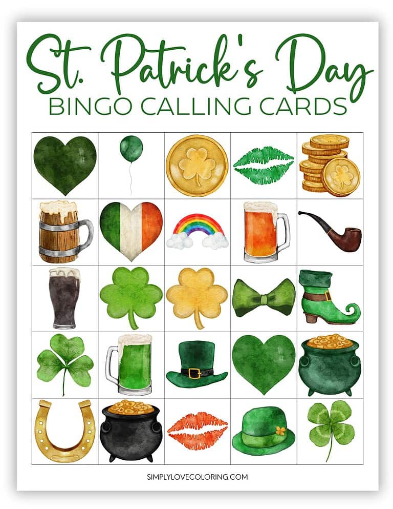 St. Patrick's Day Bingo (Free PDF Printables) - Simply Love Coloring