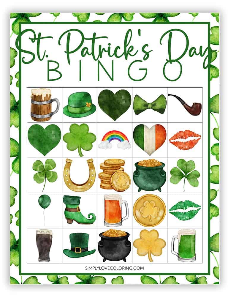 St. Patrick's Day Bingo (Free PDF Printables) - Simply Love Coloring