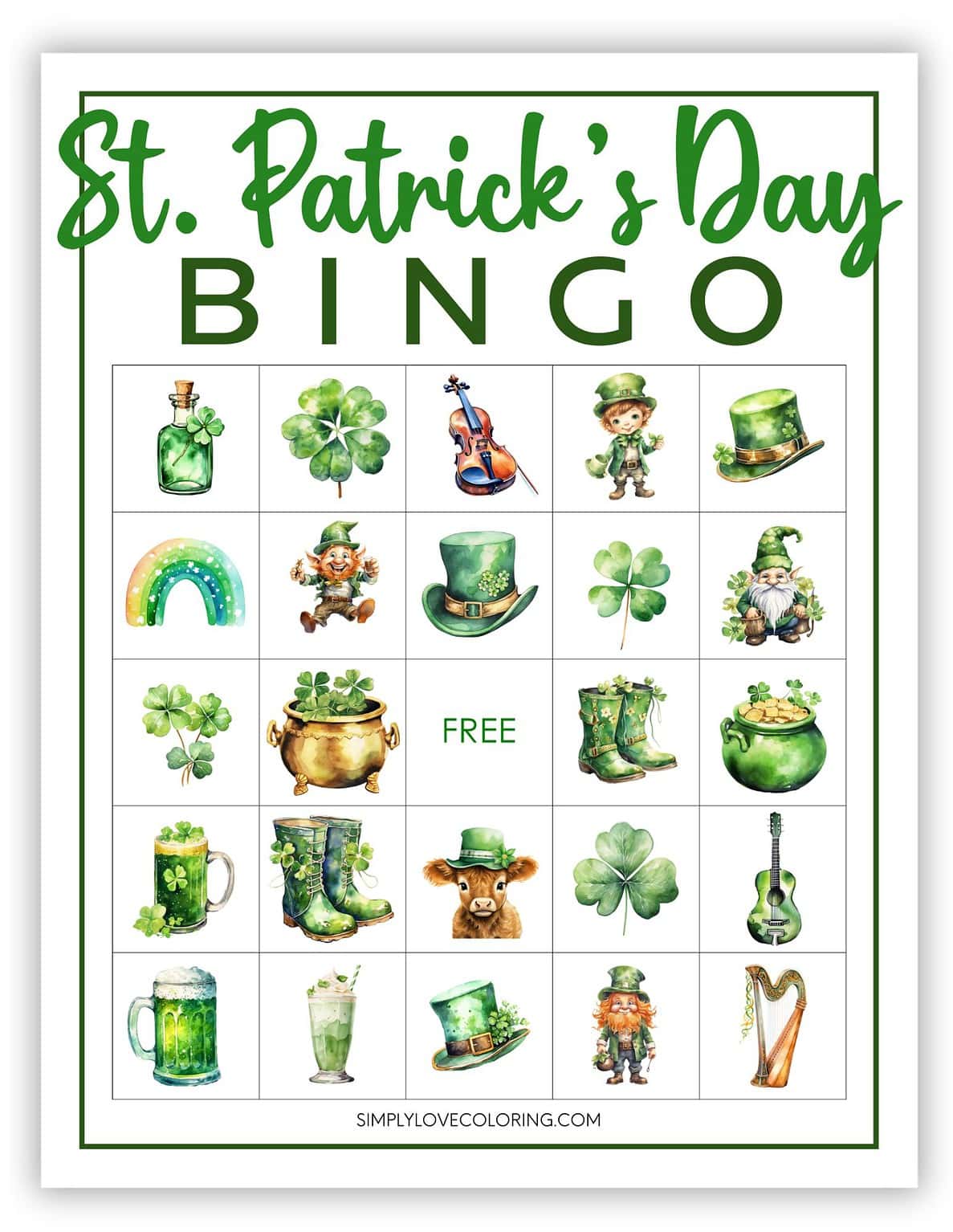 St. Patrick's Day Bingo (Free PDF Printables) - Simply Love Coloring