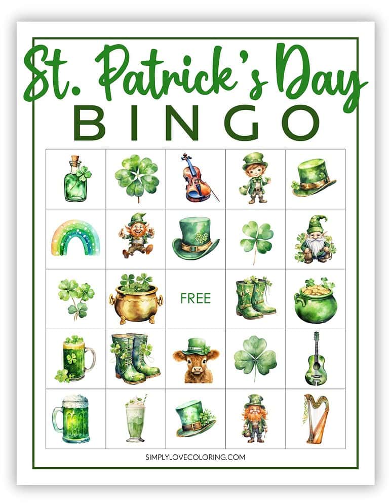 St. Patrick's Day Bingo (Free PDF Printables) - Simply Love Coloring