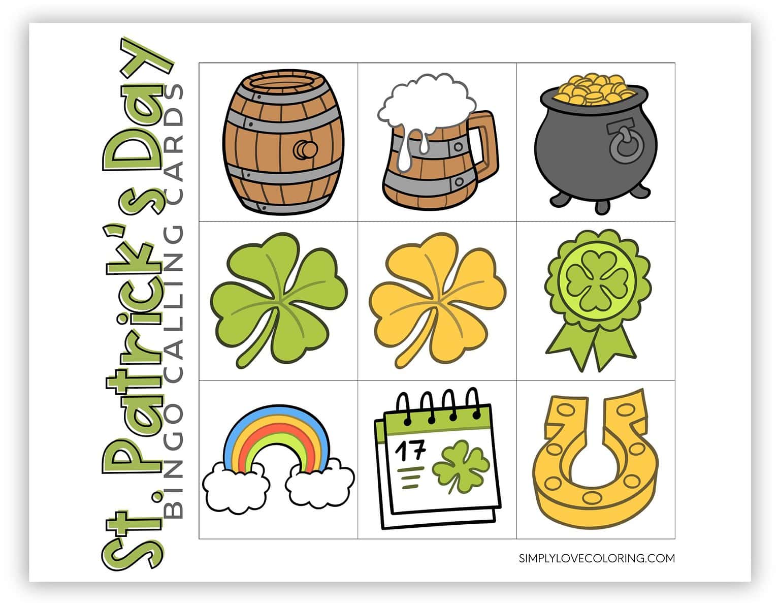 St. Patrick's Day Bingo (Free PDF Printables) - Simply Love Coloring
