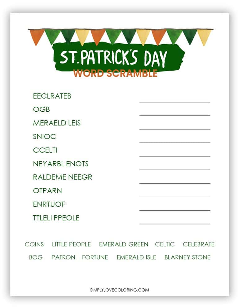 6 St. Patrick's Day Word Scramble Activities (Free PDF Printables ...