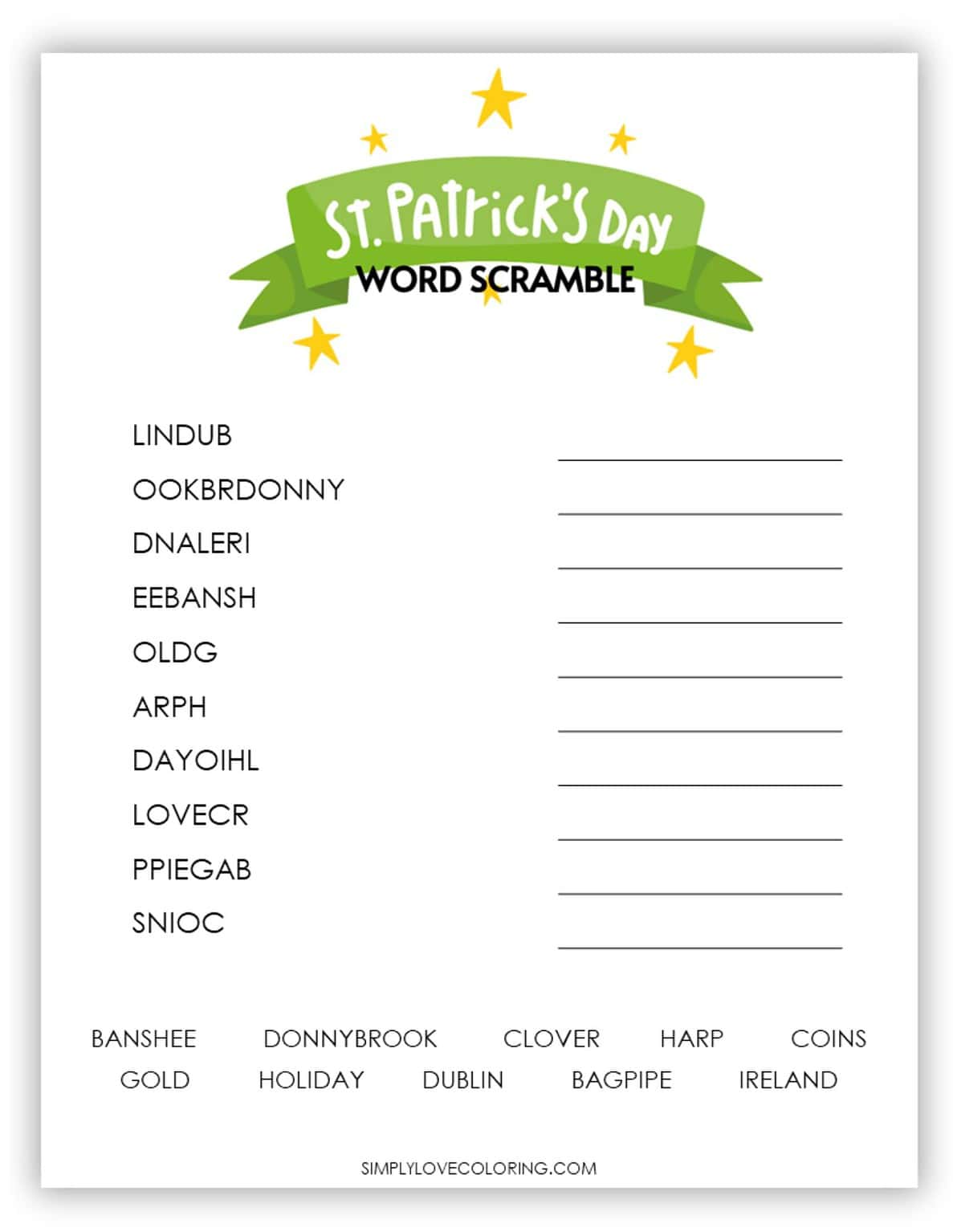 6 St. Patrick's Day Word Scramble Activities (Free PDF Printables ...