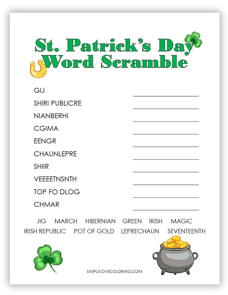 6 St. Patrick's Day Word Scramble Activities (Free PDF Printables ...