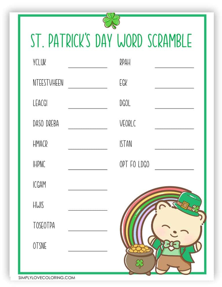 6 St. Patrick's Day Word Scramble Activities (Free PDF Printables ...