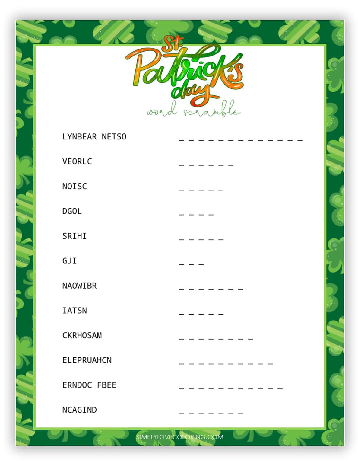 6 St. Patrick's Day Word Scramble Activities (Free PDF Printables ...