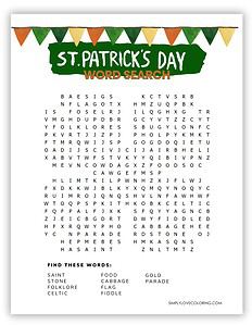 6 St. Patrick's Day Word Search Puzzles (Free PDF Printables) - Simply ...
