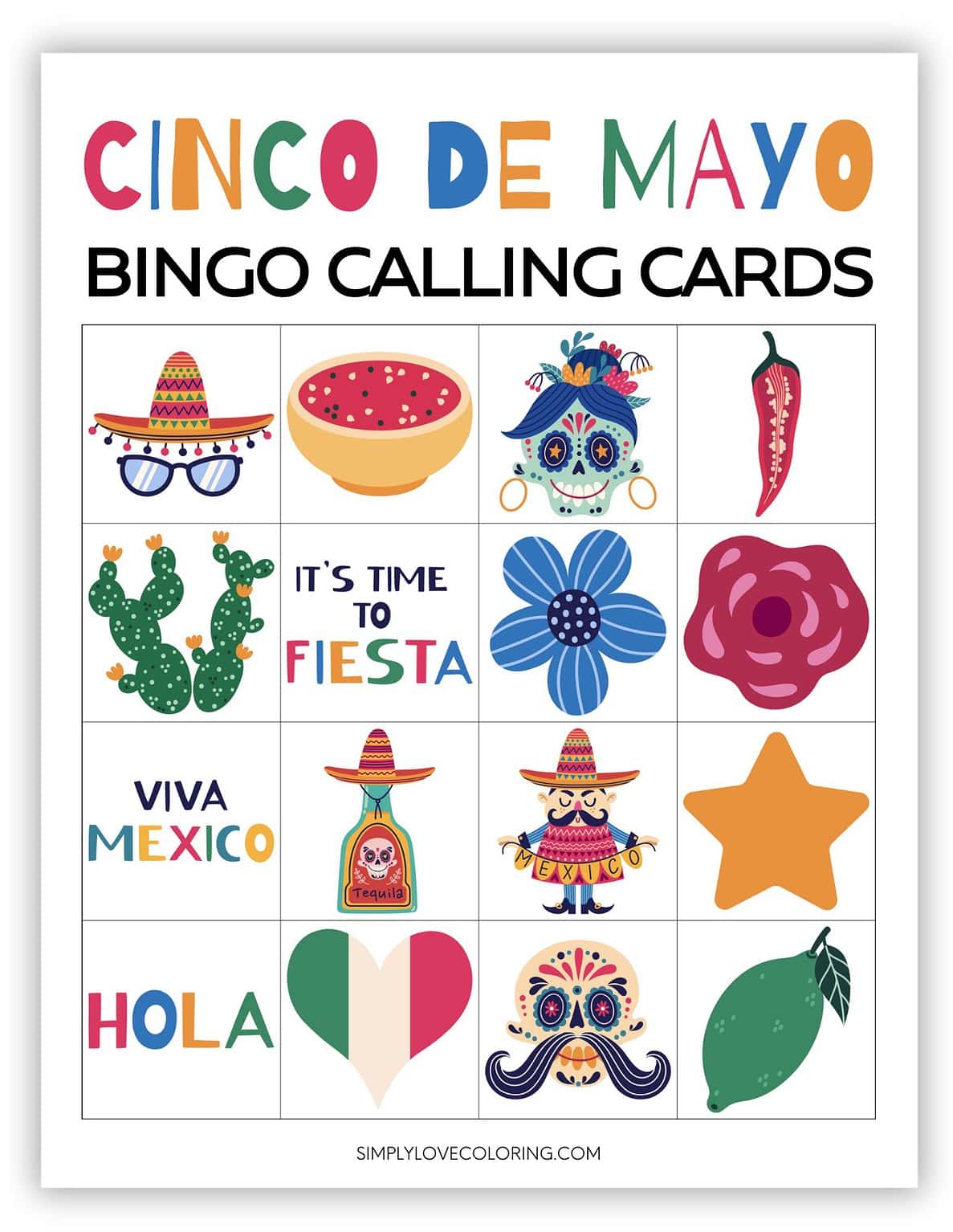 Cinco de Mayo Bingo (Free PDF Printables) - Simply Love Coloring