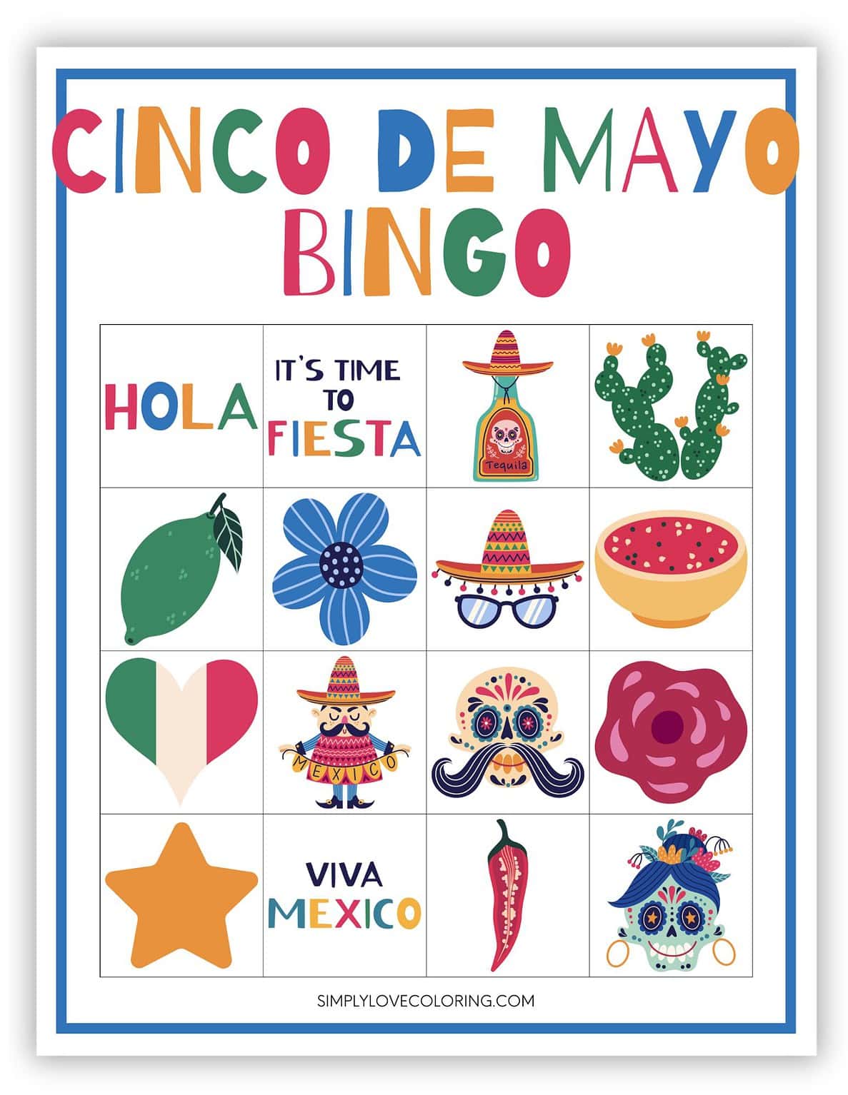 Cinco de Mayo Bingo (Free PDF Printables) - Simply Love Coloring