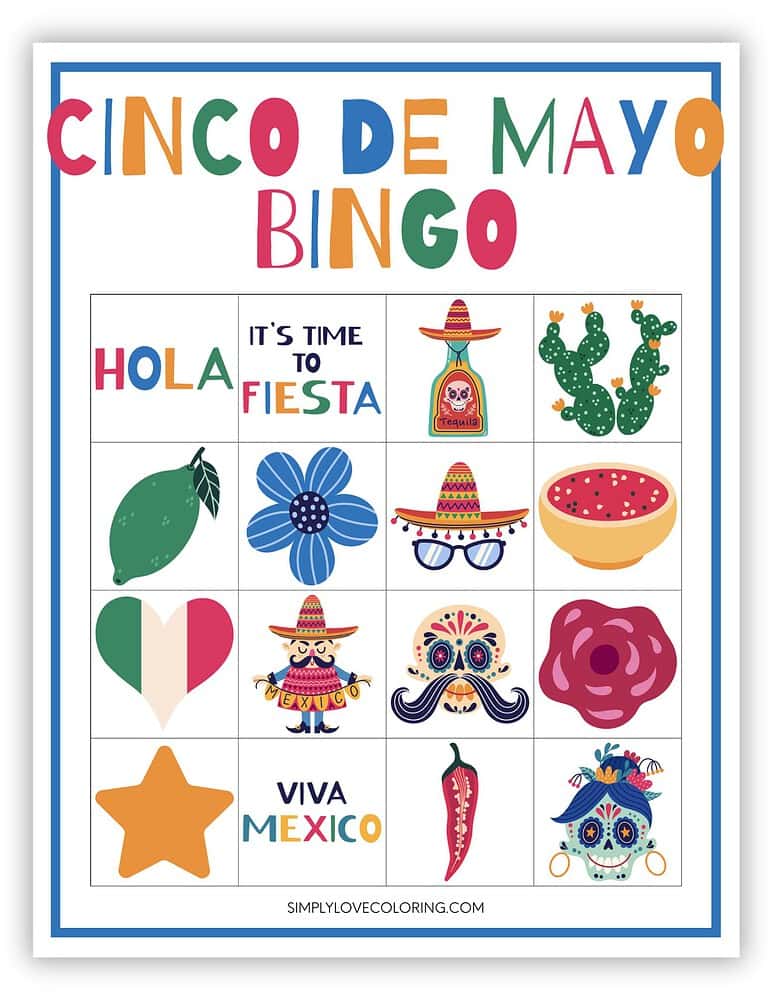 Cinco de Mayo Bingo (Free PDF Printables) - Simply Love Coloring