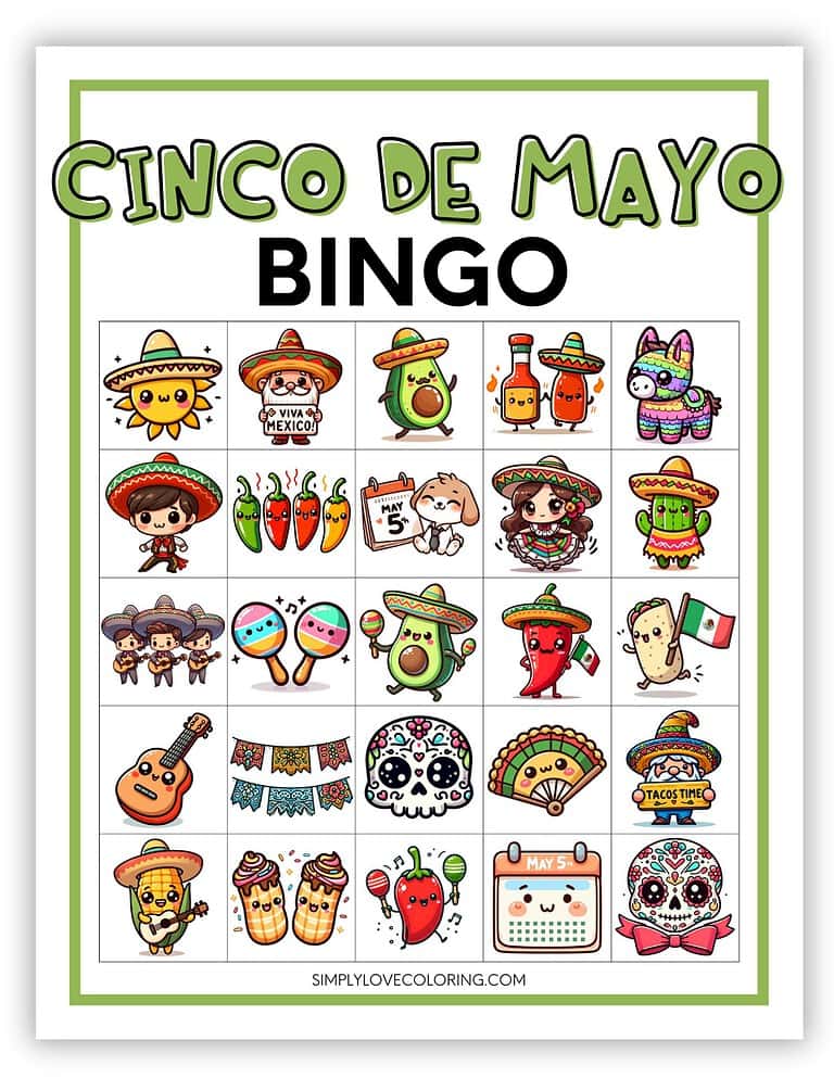 Cinco de Mayo Bingo (Free PDF Printables) - Simply Love Coloring
