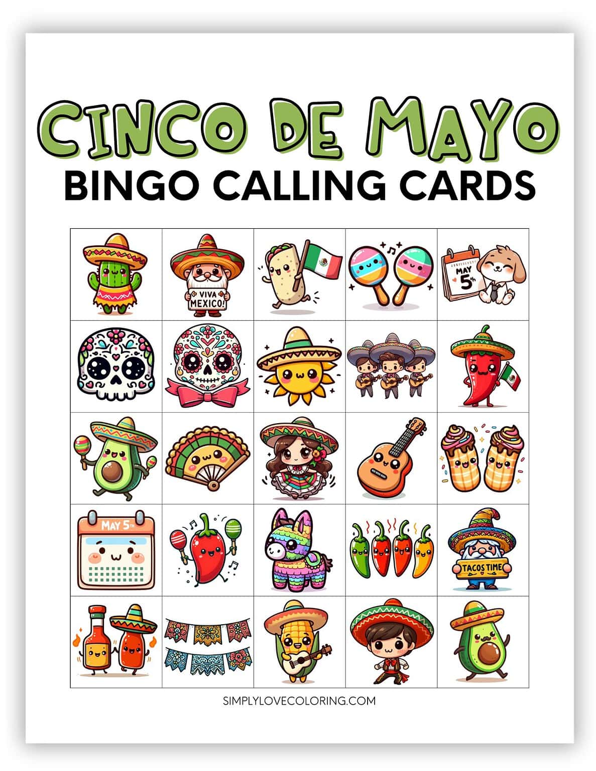 Cinco de Mayo Bingo (Free PDF Printables) - Simply Love Coloring