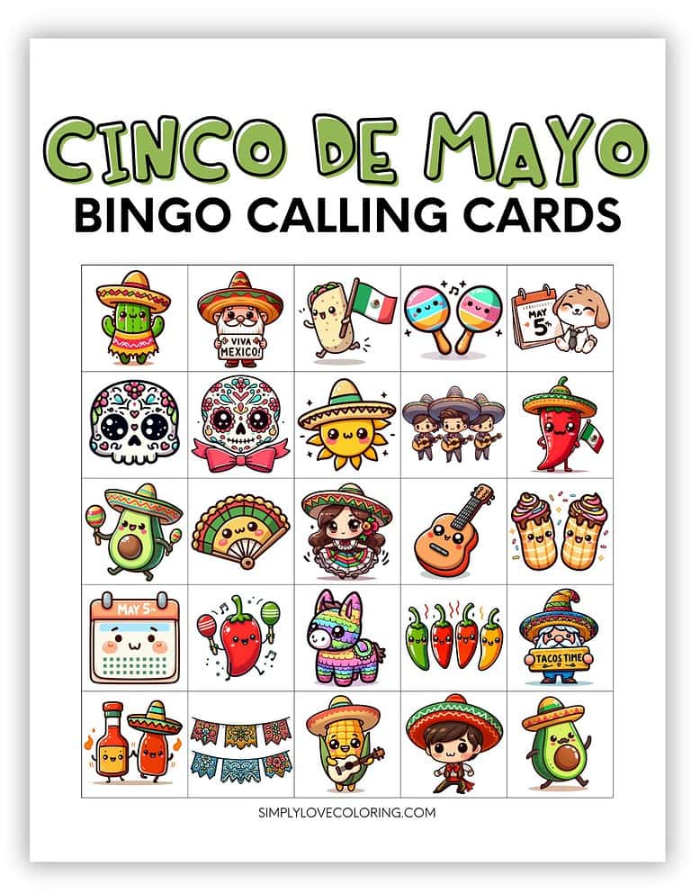 Cinco de Mayo Bingo (Free PDF Printables) - Simply Love Coloring