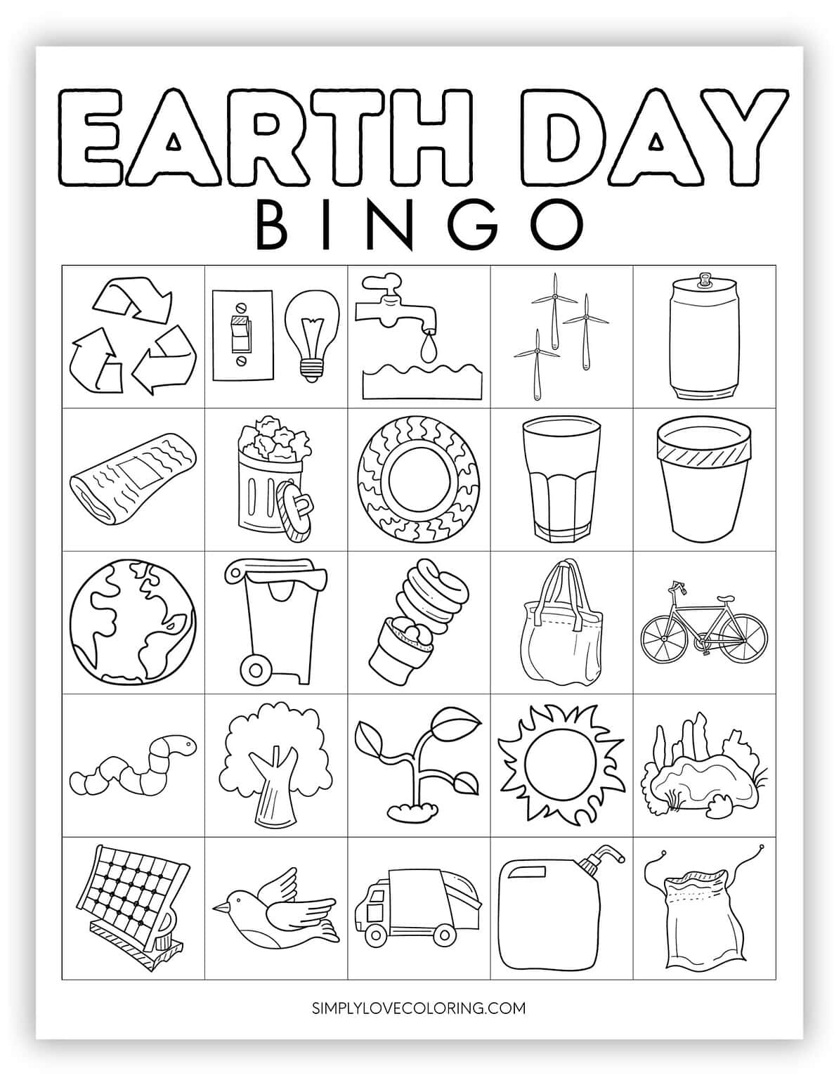 Earth Day Bingo (Free PDF Printables) - Simply Love Coloring