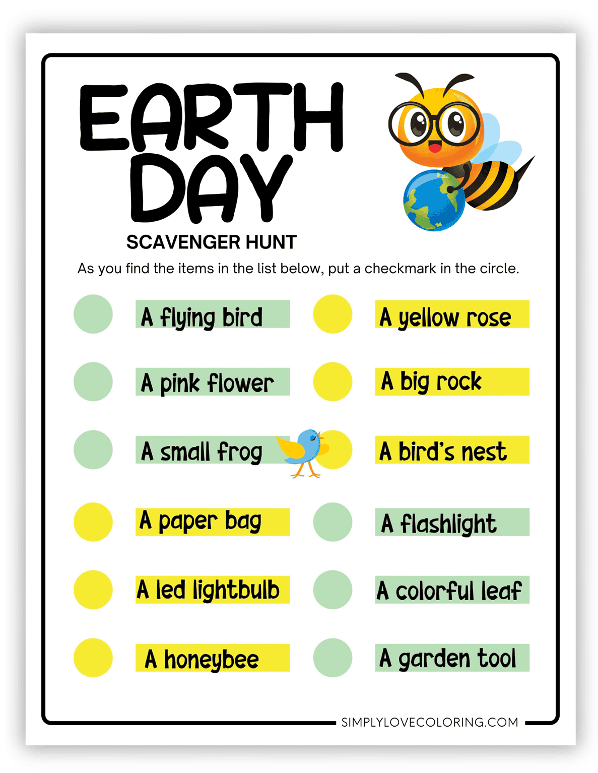 Earth Day Scavenger Hunt (Free PDF Printables) - Simply Love Coloring