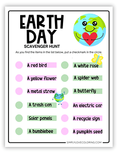 Earth Day Scavenger Hunt (Free PDF Printables) - Simply Love Coloring
