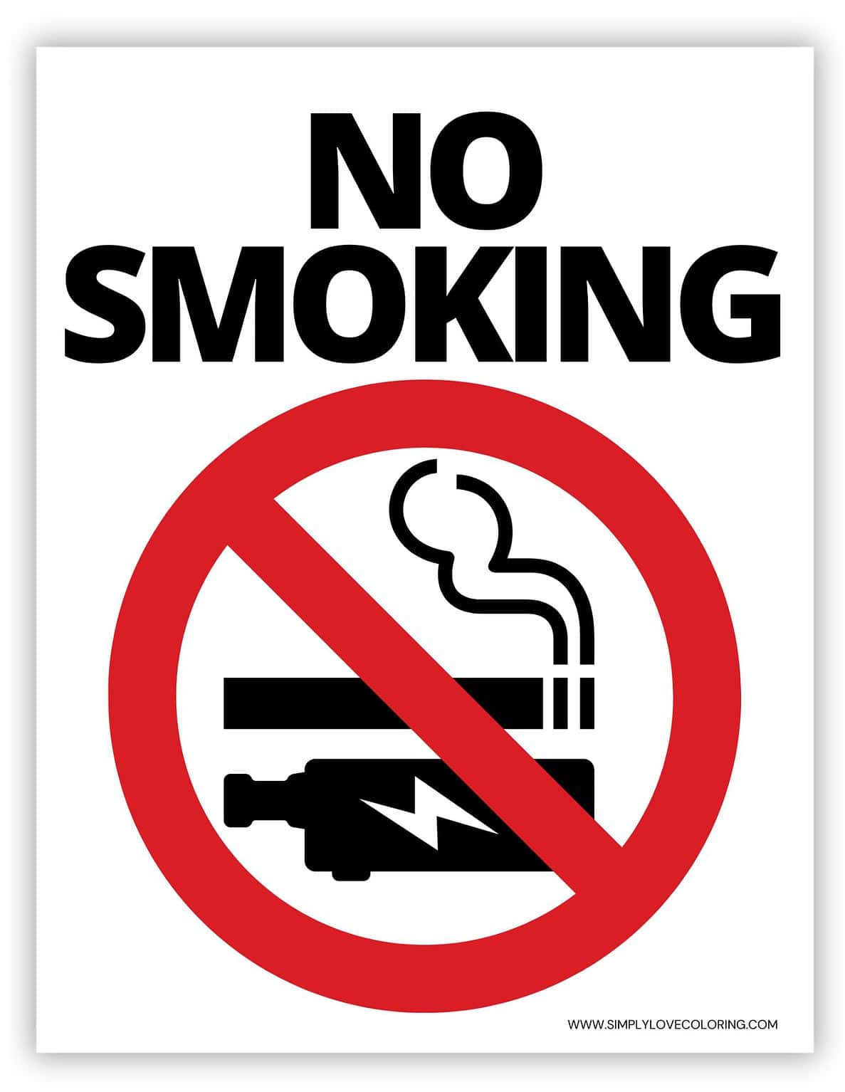 No Smoking Sign Printable (Free PDF Downloads) - Simply Love Coloring