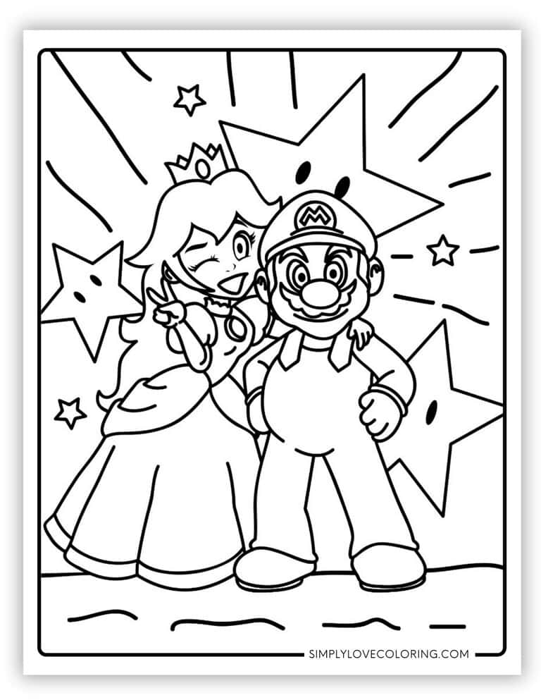 Peach And Mario Coloring Sheet