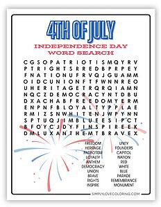 Independence Day Word Search (Free PDF Printable) - Simply Love Coloring