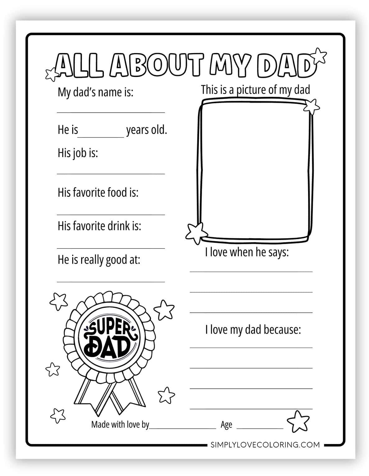 All About My Dad Coloring Pages (Free PDF Printables) - Simply Love ...