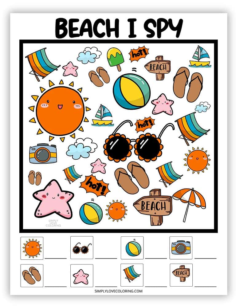 Summer I Spy Worksheets (Free PDF Printables) - Simply Love Coloring