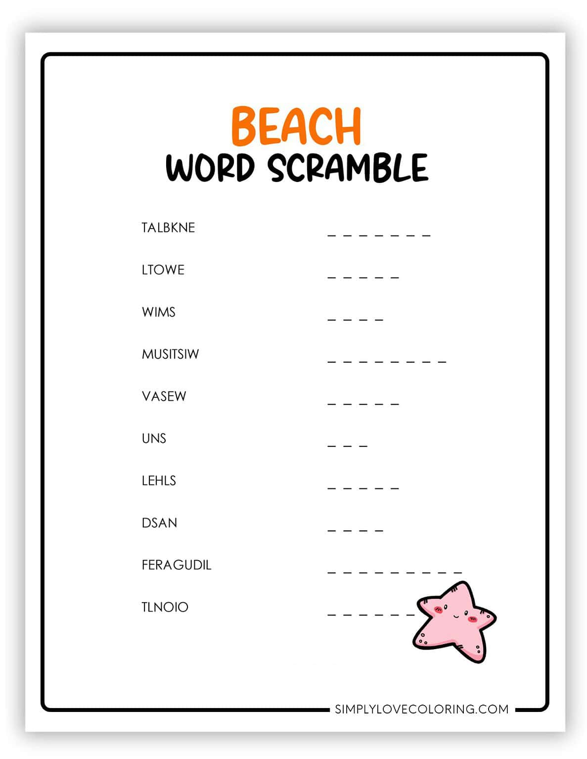 Summer Word Scramble Printables (Free PDF Downloads) - Simply Love Coloring