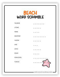 Summer Word Scramble Printables (Free PDF Downloads) - Simply Love Coloring