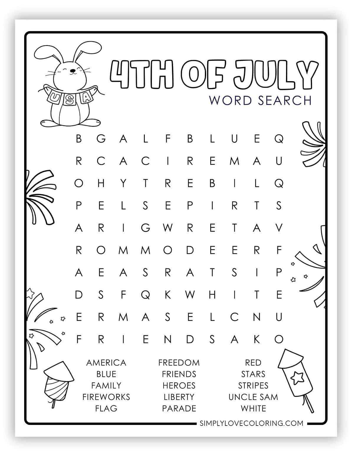 Independence Day Word Search (Free PDF Printable) - Simply Love Coloring