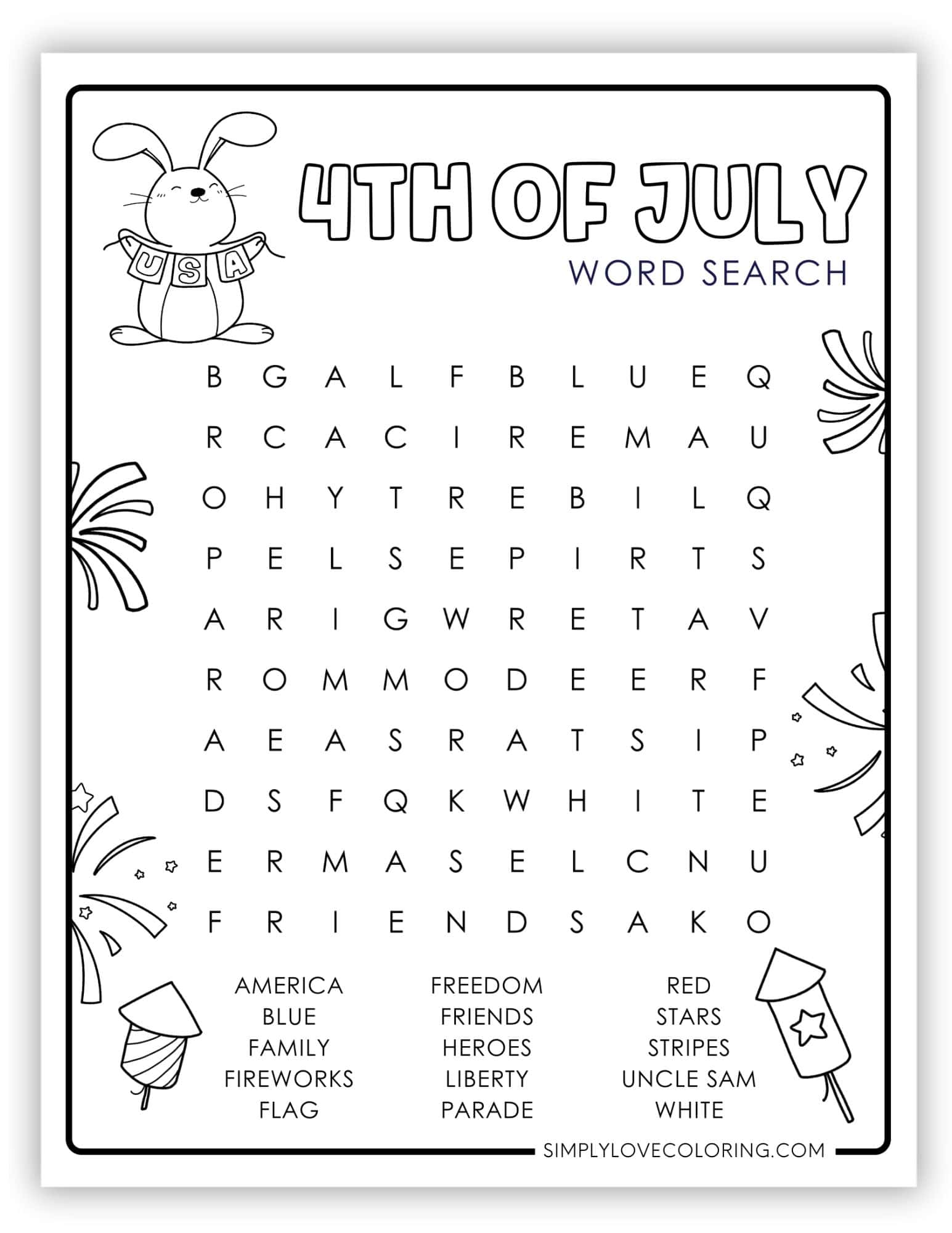 Independence Day Word Search (Free PDF Printable) - Simply Love Coloring
