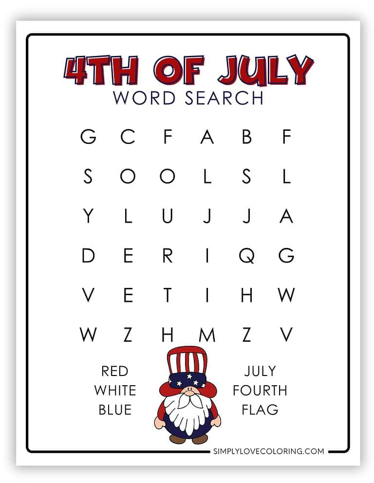 Independence Day Word Search (Free PDF Printable) - Simply Love Coloring