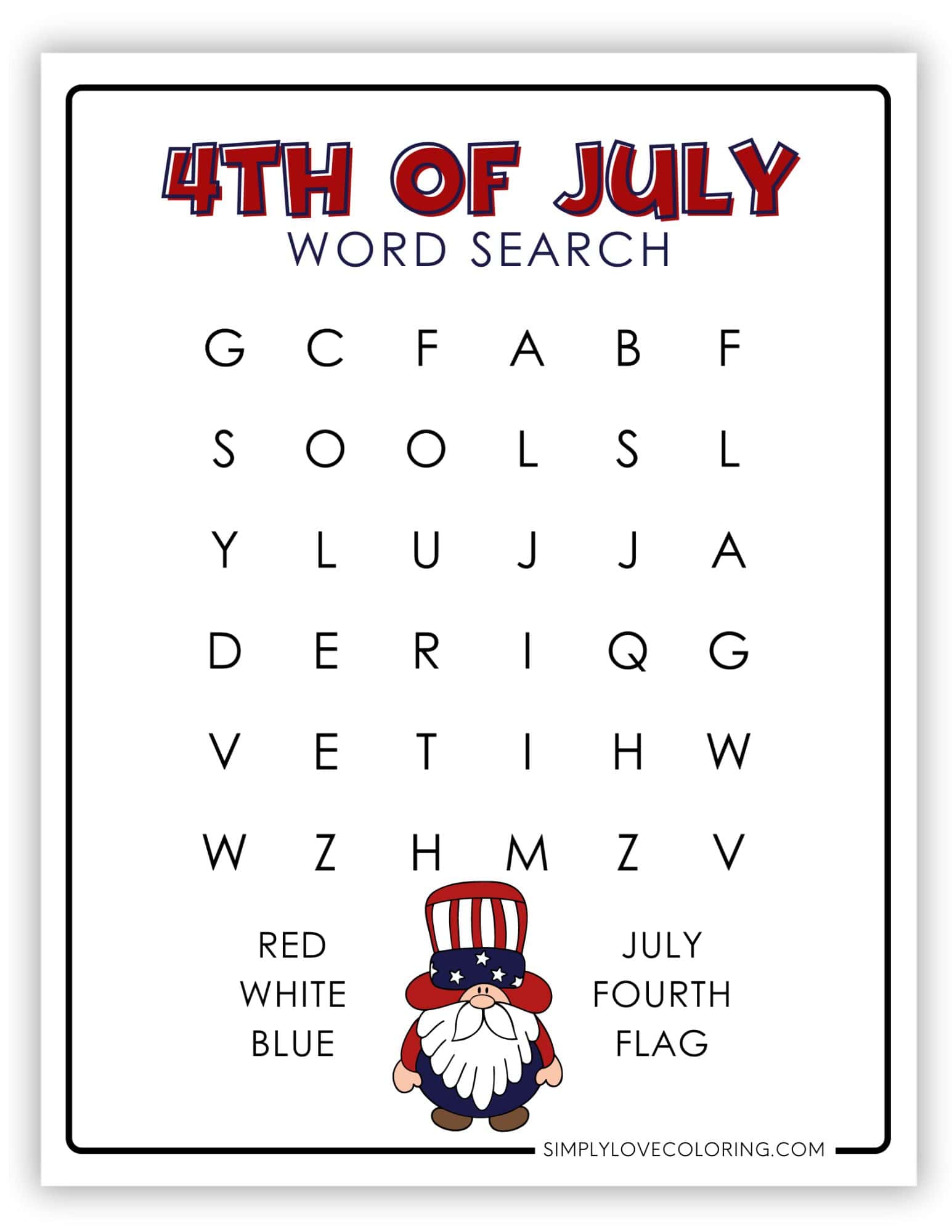 Independence Day Word Search (Free PDF Printable) - Simply Love Coloring