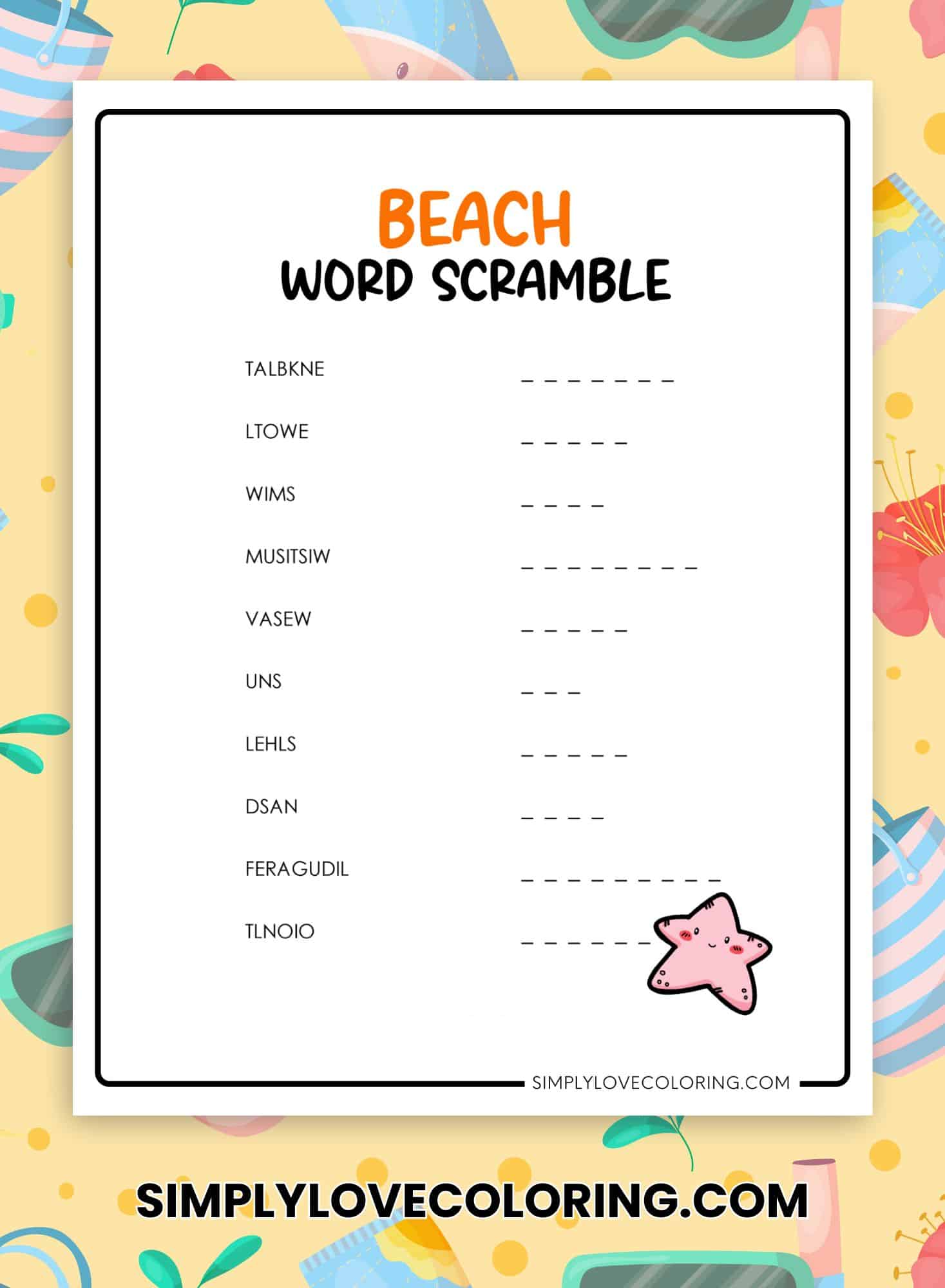 Summer Word Scramble Printables (Free PDF Downloads) - Simply Love Coloring