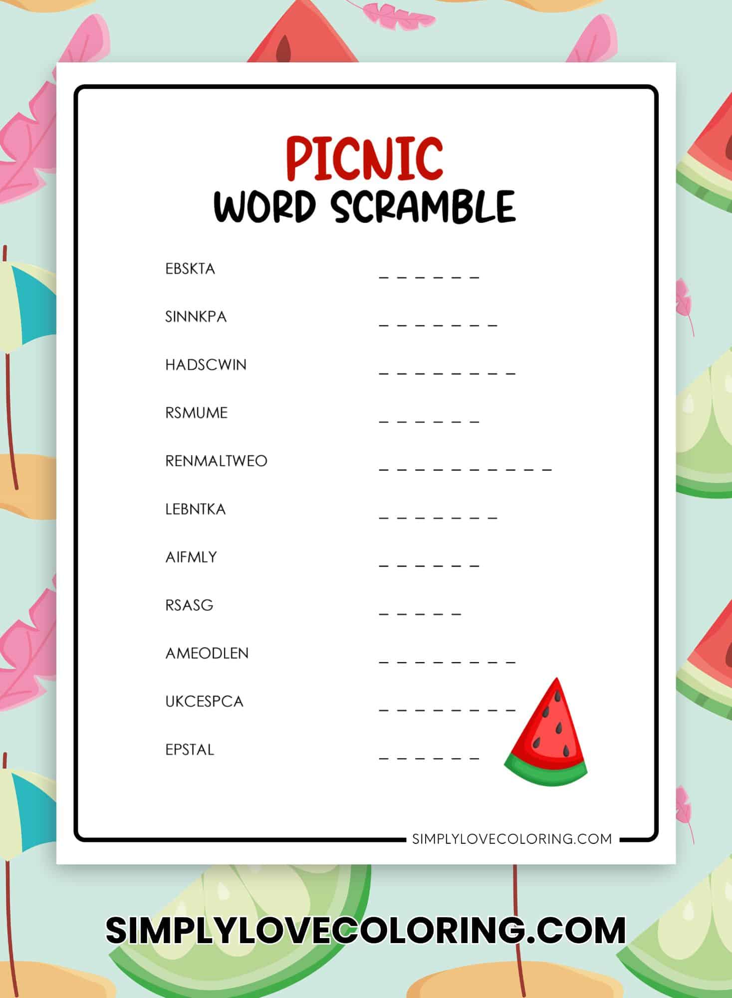 Summer Word Scramble Printables (Free PDF Downloads) - Simply Love Coloring