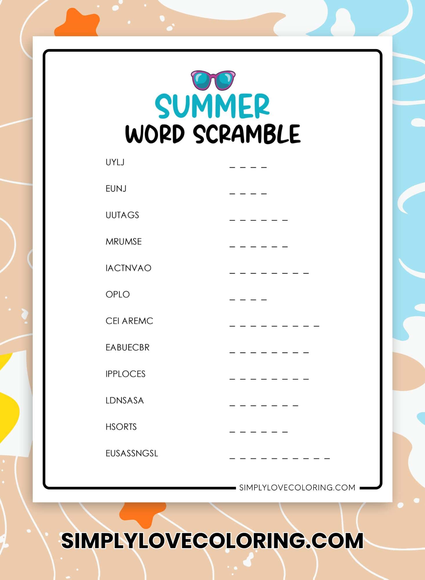 Summer Word Scramble Printables (Free PDF Downloads) - Simply Love Coloring
